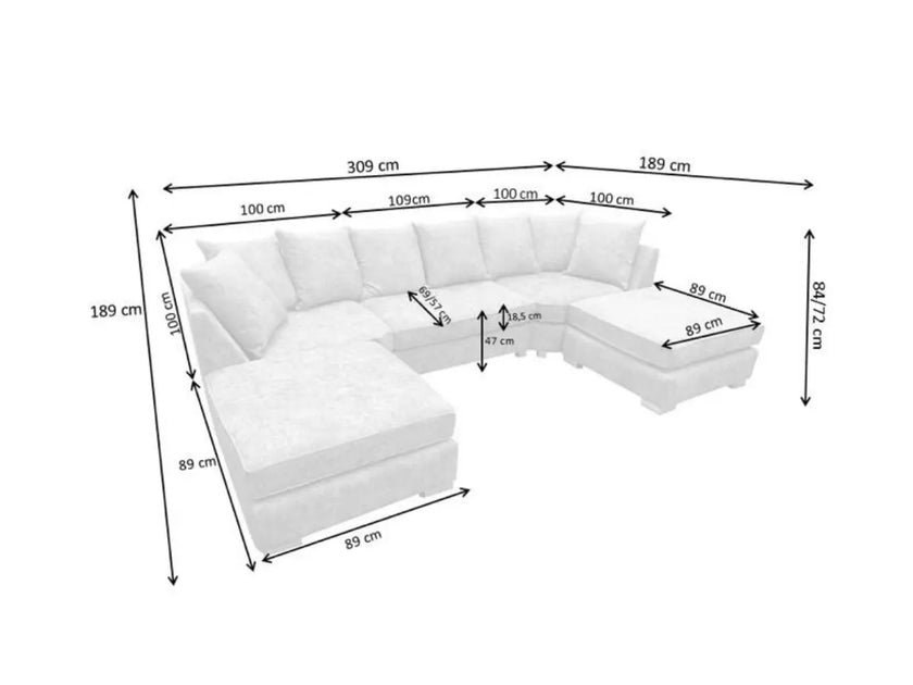 Bishop U Shape Sofa Full Back – Big U Shaped Sectional in Luxury Cheni – Oak Sofa Land