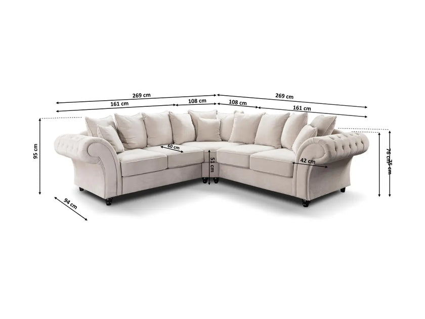 Windsor Large Cream Corner Sofa – L-Shaped Tufted Sofa - Oak Sofa Land